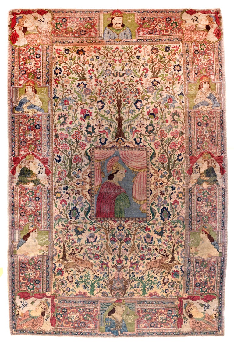 Fine Antique Tabriz Pictorial Rug, Hand Knotted, circa 1920 at 1stDibs