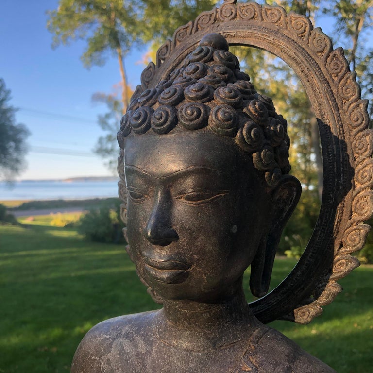 Fine Antique Teaching Buddha with Divine Halo Hand Cast Bronze, 19th ...