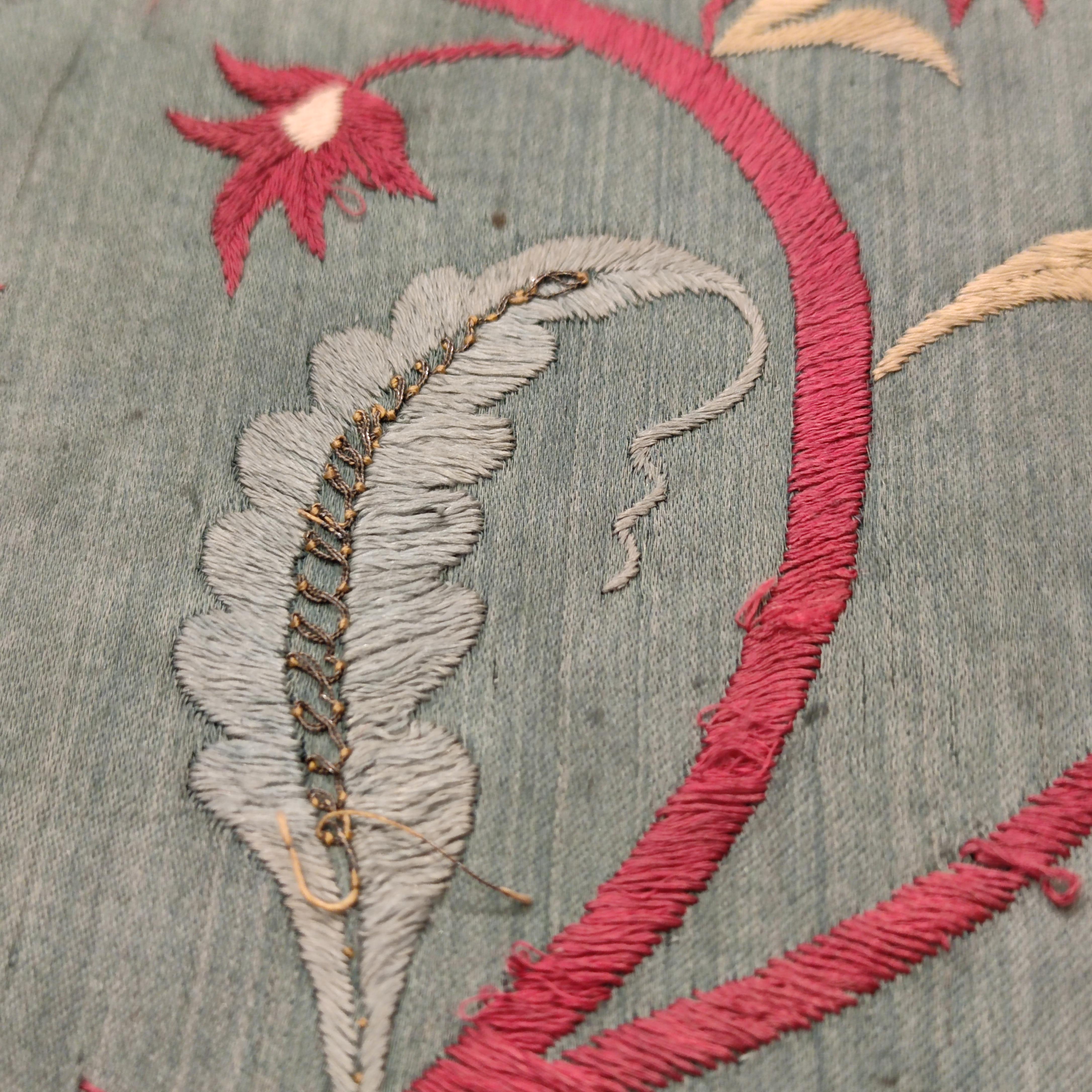 Fine Antique Teal Green Silk Goa Indian Embroidered Textile at 1stDibs