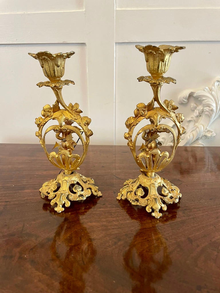Fine Antique Victorian Ornate Gilded Clock Set For Sale at 1stDibs