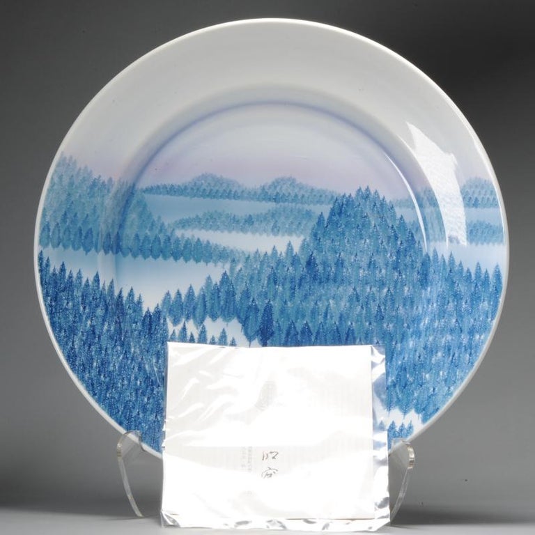 Fine Art 45CM Japanese Dish Arita, Artist Fujii Shumei Leaf Landscape Born, 1936 For Sale at 1stDibs