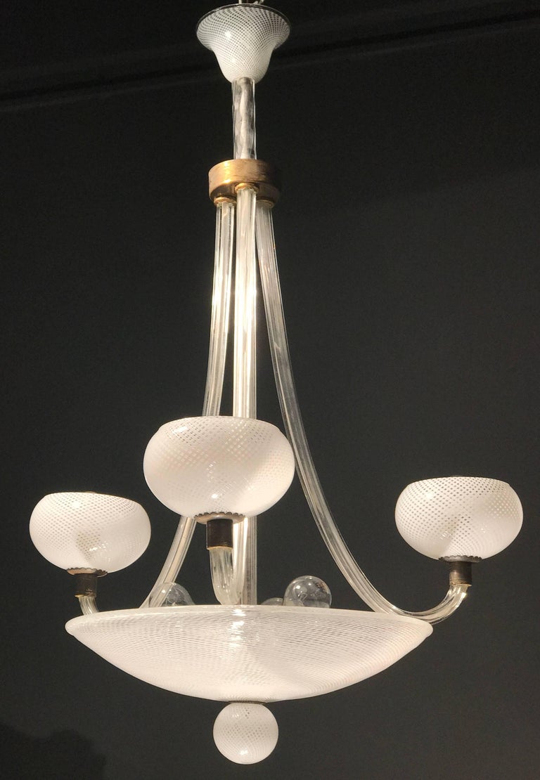 Fine Art Deco Reticello Murano Glass Chandelier by Venini 1940s at 1stDibs