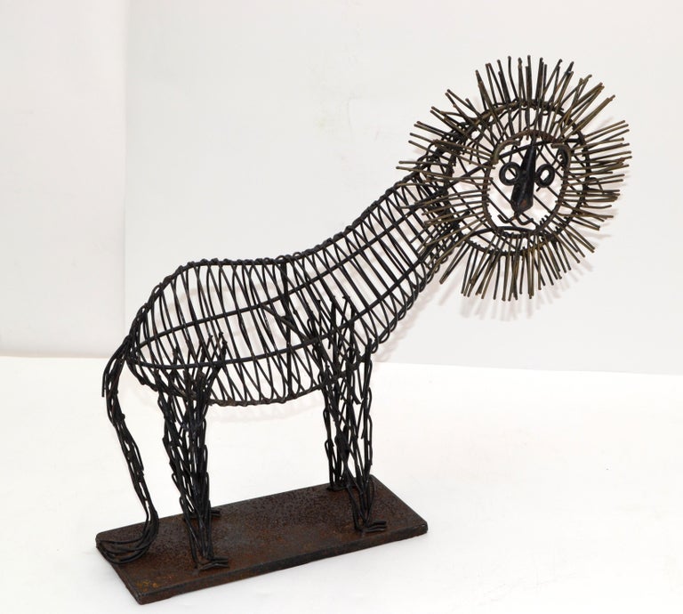 Fine Art Mid-Century Modern Black Wire Lion Table Sculpture, Animal ...