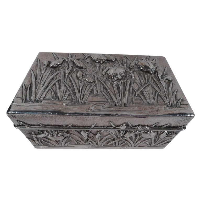 Fine Arthur and Bond Japanese Hand-Hammered Casket Box with Irises For ...