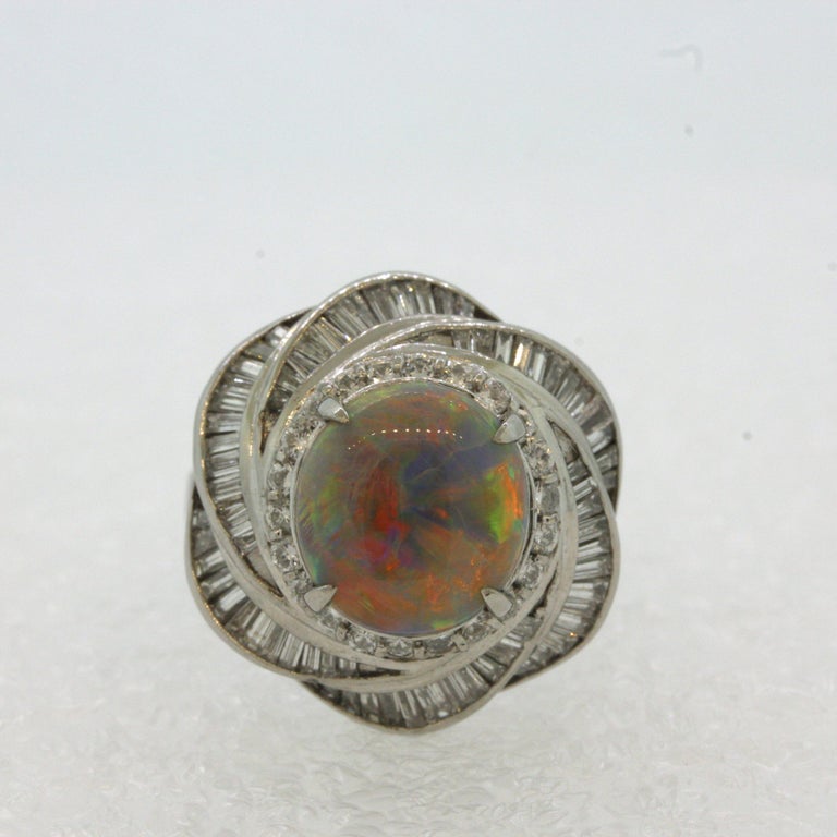 Fine Australian Opal Diamond Spiral Platinum Ring For Sale at 1stDibs