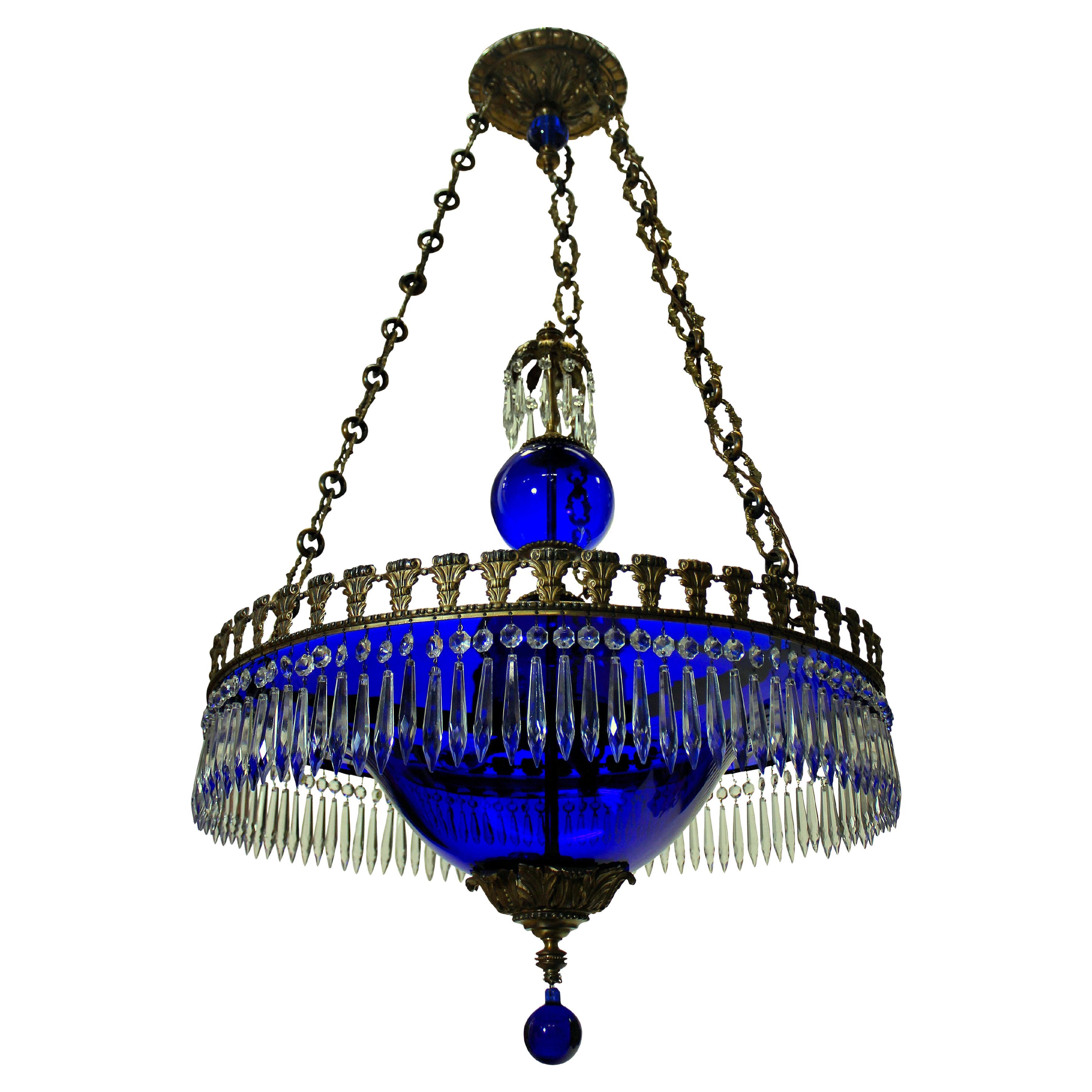 Fine Baltic Chandelier in Blue Glass For Sale at 1stDibs