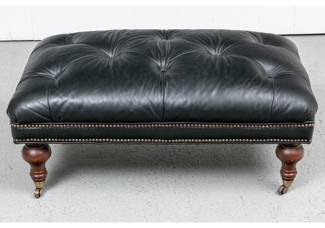 Fine Black Leather Tufted Bench at 1stDibs