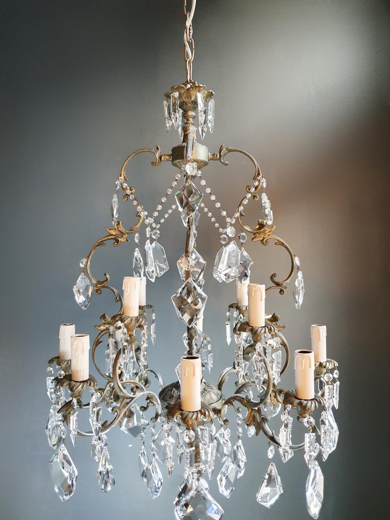 Fine Brass Crystal Chandelier Antique Ceiling Lamp Lustre Art Nouveau ...