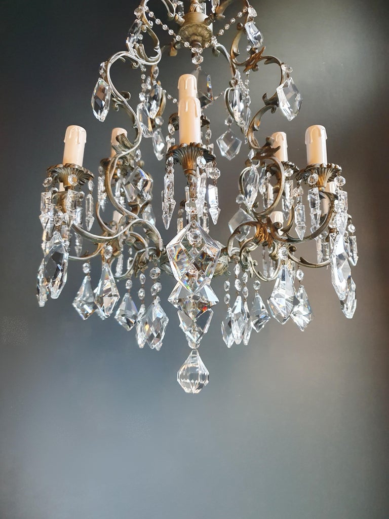 Fine Brass Crystal Chandelier Antique Ceiling Lamp Lustre Art Nouveau ...
