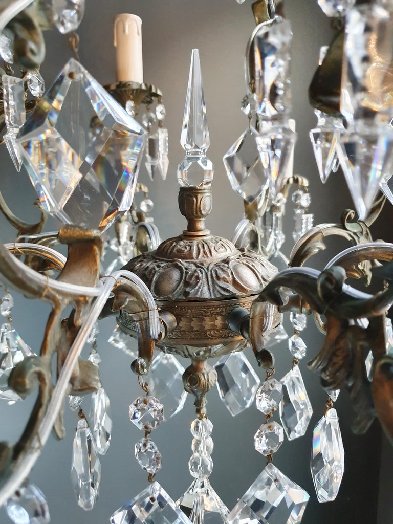 Fine Brass Crystal Chandelier Antique Ceiling Lamp Lustre Art Nouveau ...