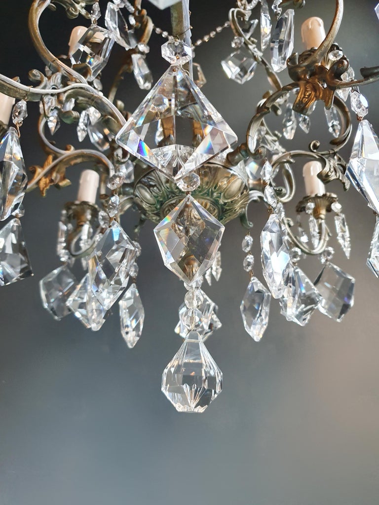 Fine Brass Crystal Chandelier Antique Ceiling Lamp Lustre Art Nouveau ...