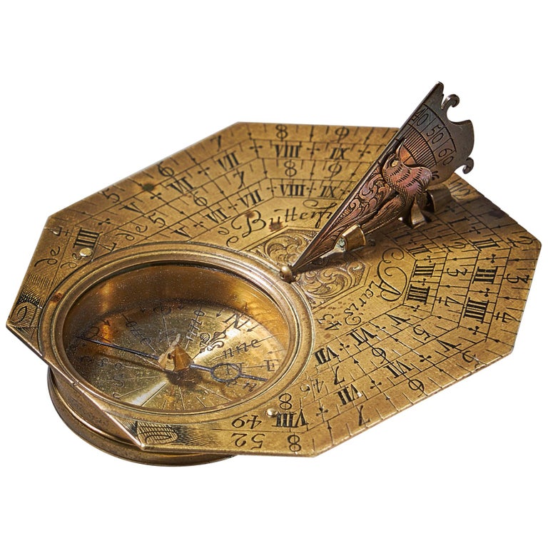 Fine Brass Pocket Sundial and Compass by Michael Butterfield Paris ...