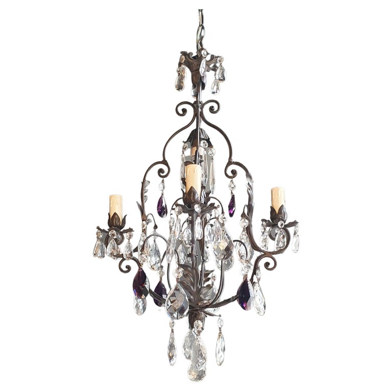 Fine Cage Purple Crystal Chandelier Antique Ceiling Lamp Lustre Art ...