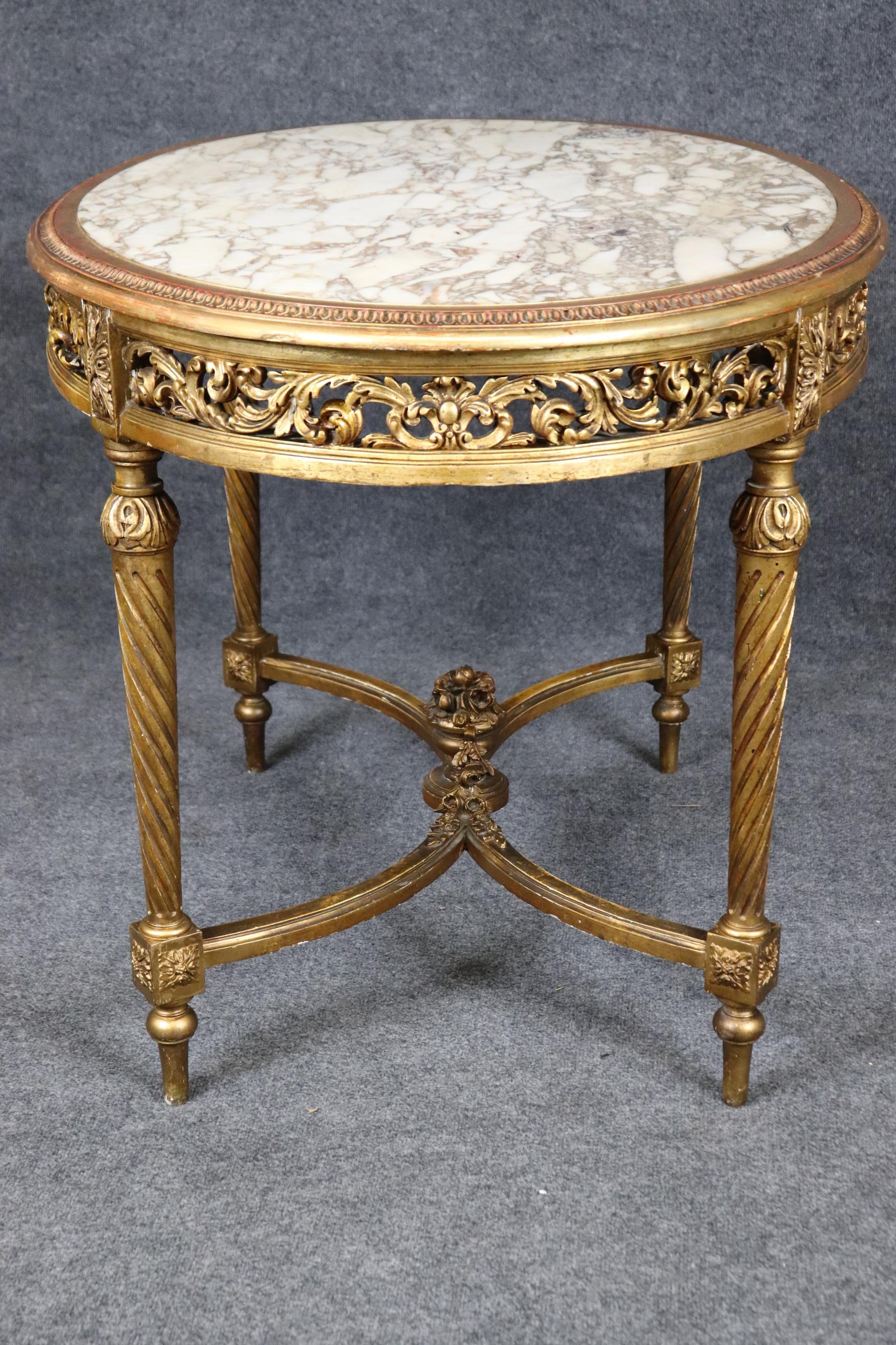 Fine Carved Gilded French Louis XVI Style Antique Marble Top Center ...
