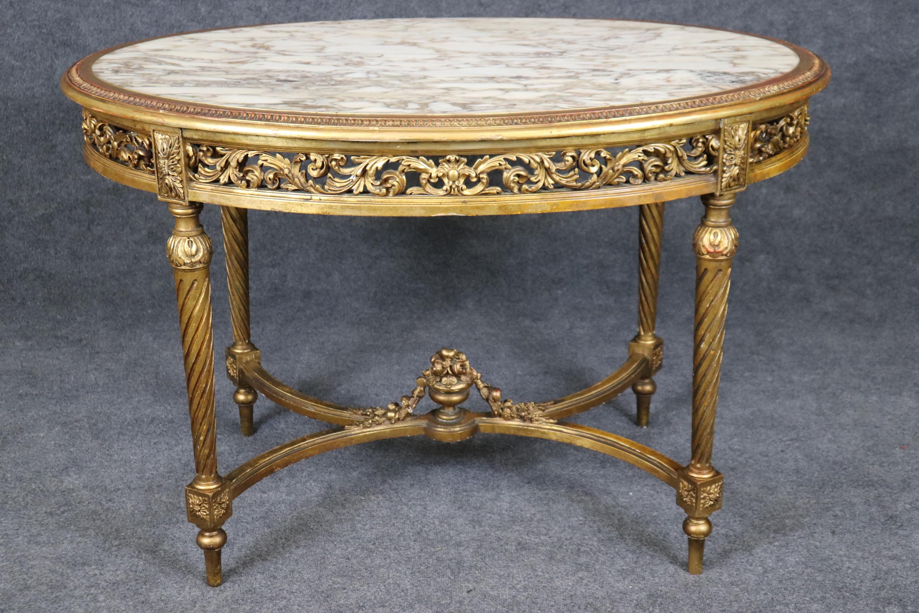 Fine Carved Gilded French Louis XVI Style Antique Marble Top Center ...