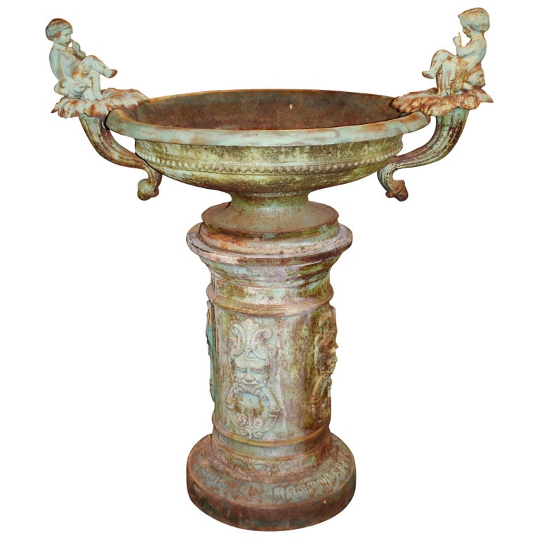 Fine Cast Iron Garden Urn with Cherub and Cornucopia Handles on ...