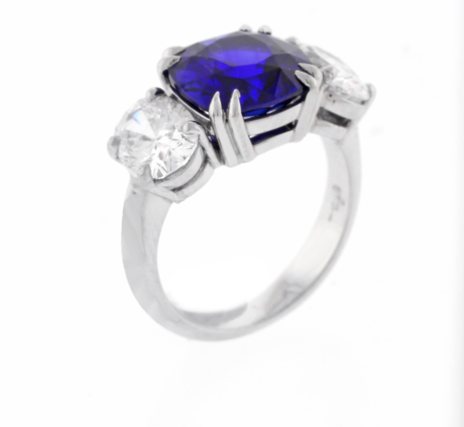 Fine Ceylon Sapphire and Oval Diamond 3 Stone Ring, Handmade in ...