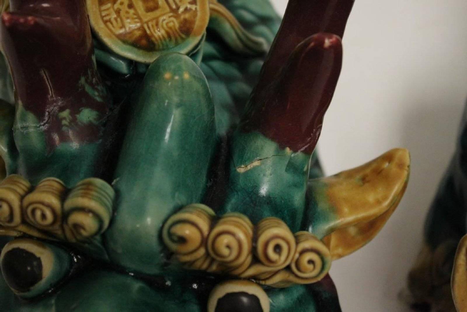 Fine Chinese Pair of Glazed Ceramic Fu Lions, Mid-20th Century at ...