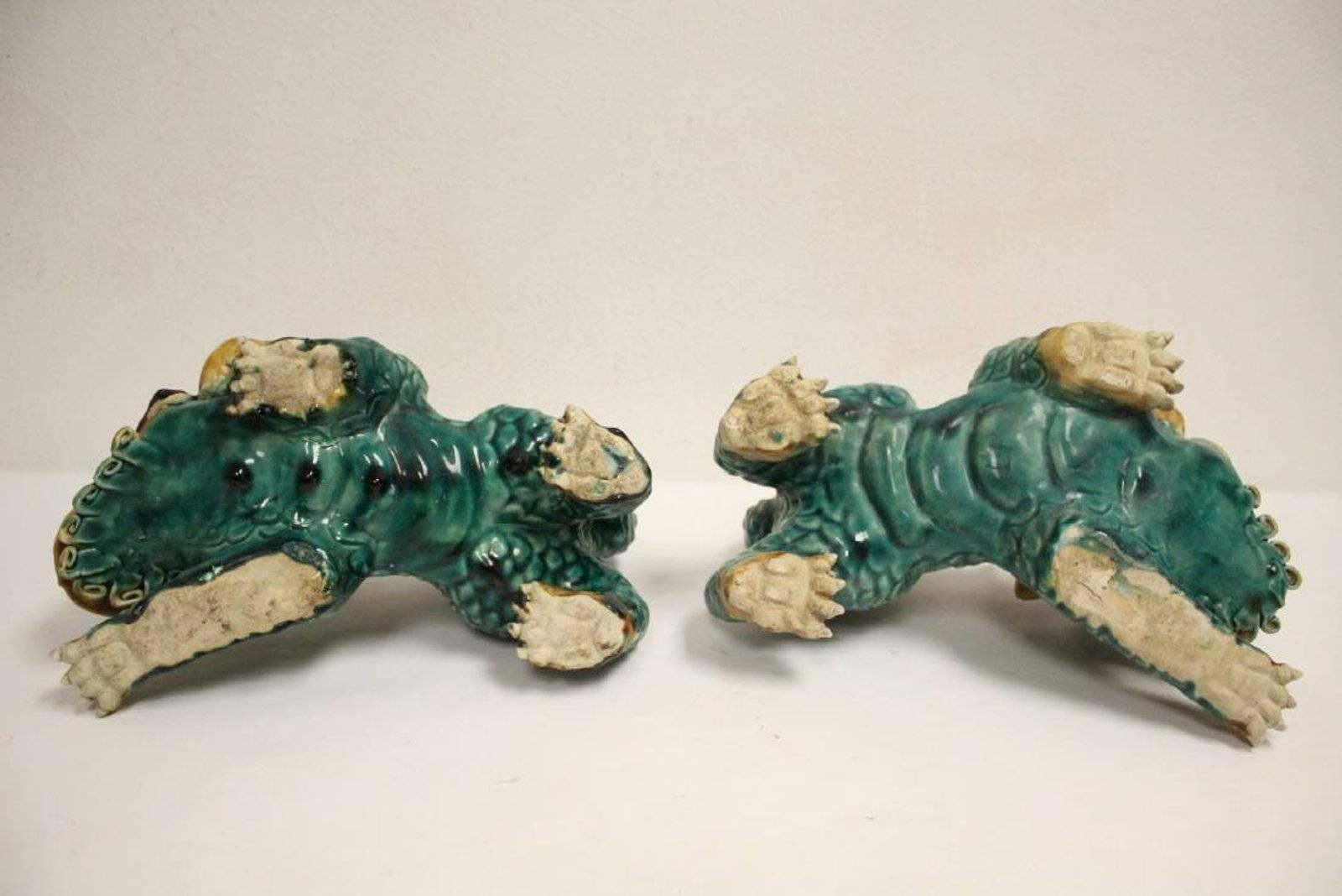 Fine Chinese Pair of Glazed Ceramic Fu Lions, Mid-20th Century at ...