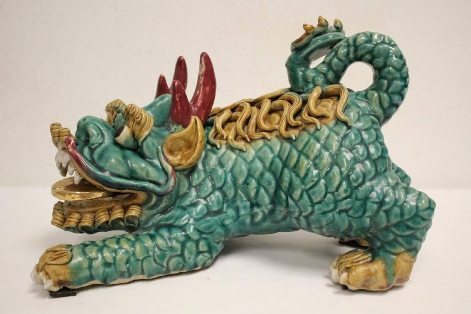 Fine Chinese Pair of Glazed Ceramic Fu Lions, Mid-20th Century at ...