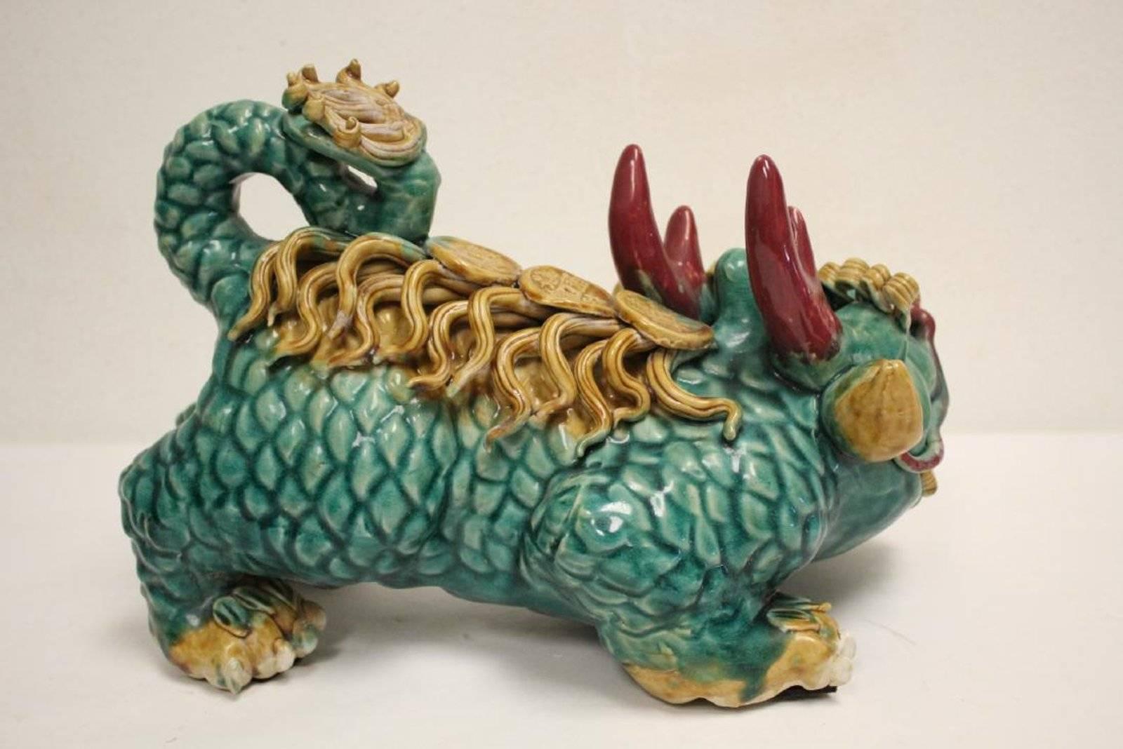 Fine Chinese Pair of Glazed Ceramic Fu Lions, Mid-20th Century at ...