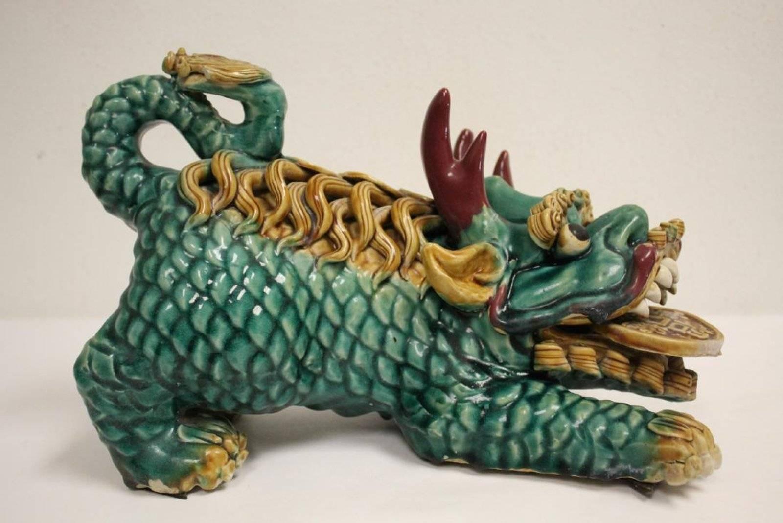 Fine Chinese Pair of Glazed Ceramic Fu Lions, Mid-20th Century at ...