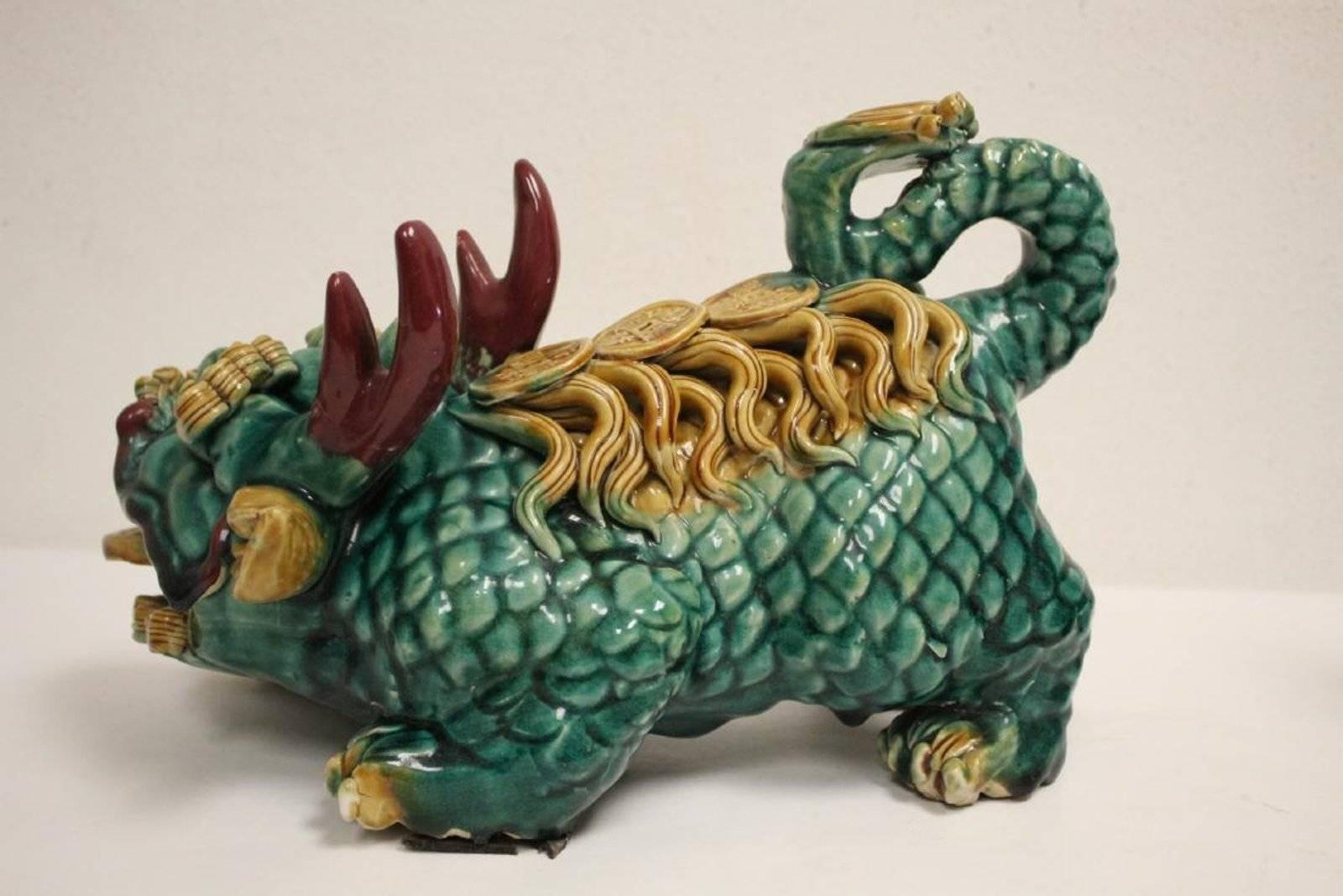 Fine Chinese Pair of Glazed Ceramic Fu Lions, Mid-20th Century at ...