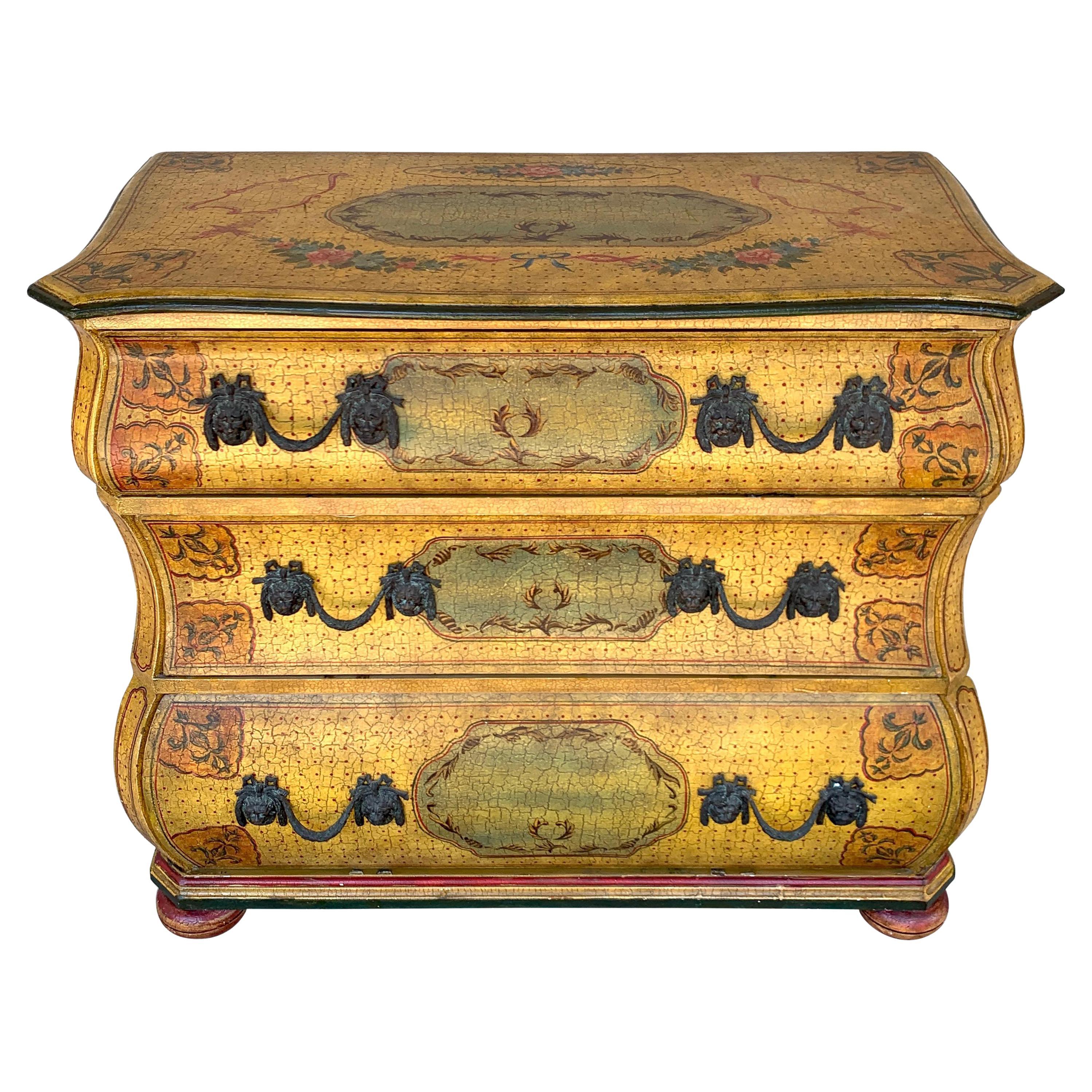 Veneitan Paint Decorated Bombe Commode Dresser For Sale at 1stDibs