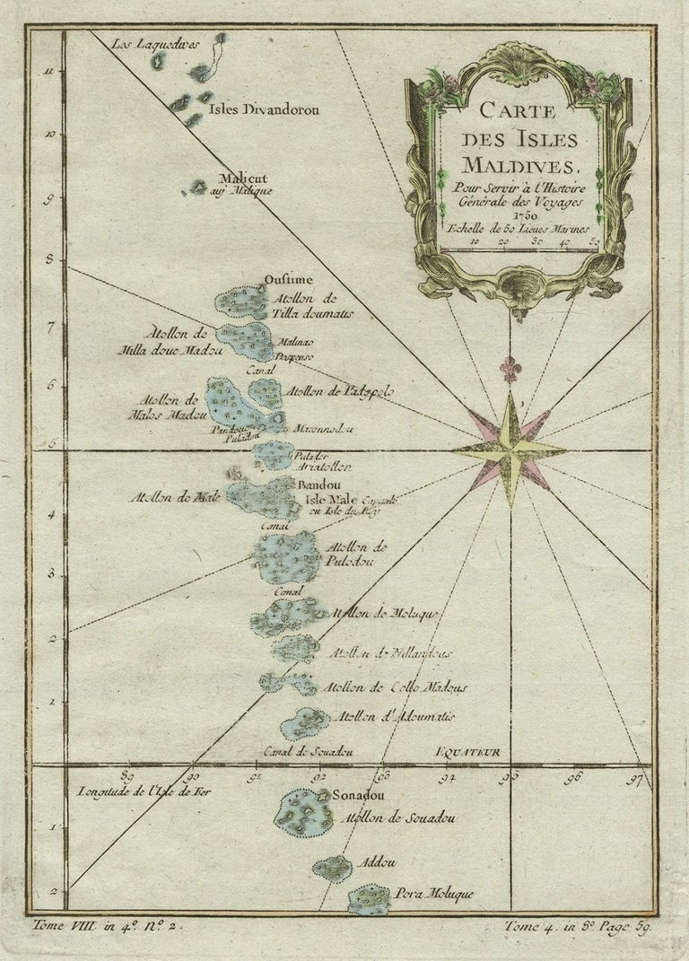 Fine Copper Engraved Map of the Maldives, Southwest of India and Sri ...