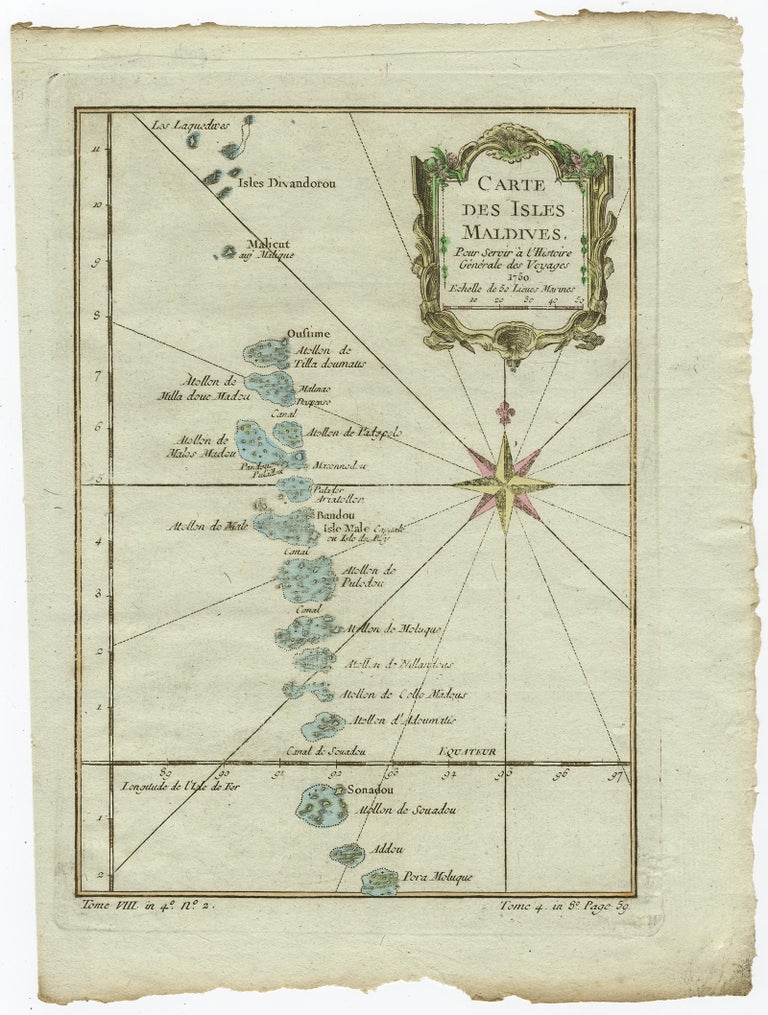 Fine Copper Engraved Map of the Maldives, Southwest of India and Sri ...