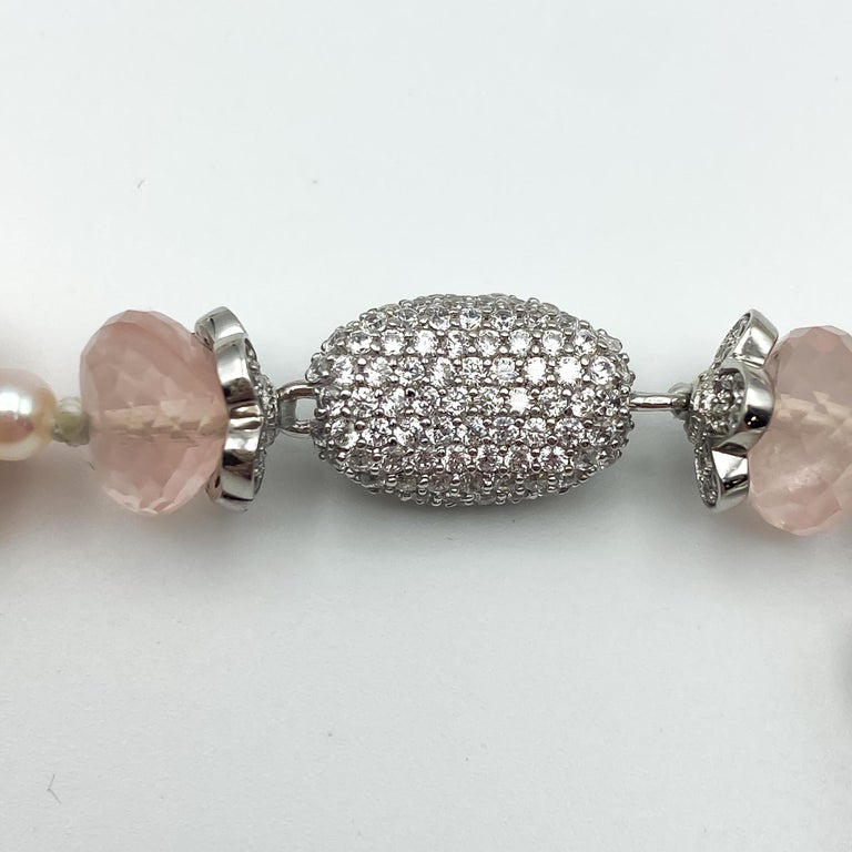 Fine Coral Rose Quartz Rock Quartz Fine Pearls Necklace For Sale at 1stDibs