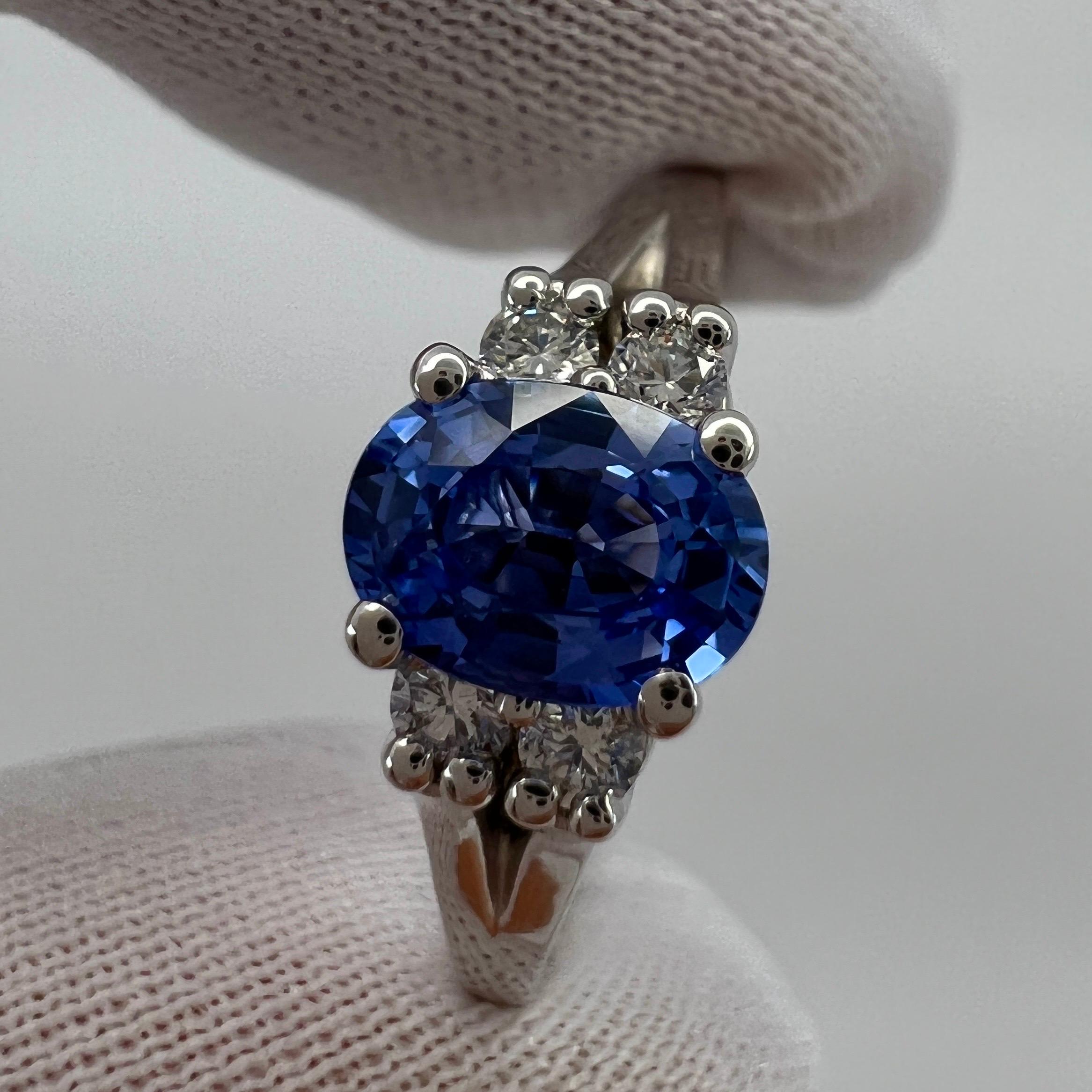 Fine Cornflower Blue 1.06ct Oval Ceylon Sapphire and Diamond 18k White Gold Ring For Sale at 1stDibs