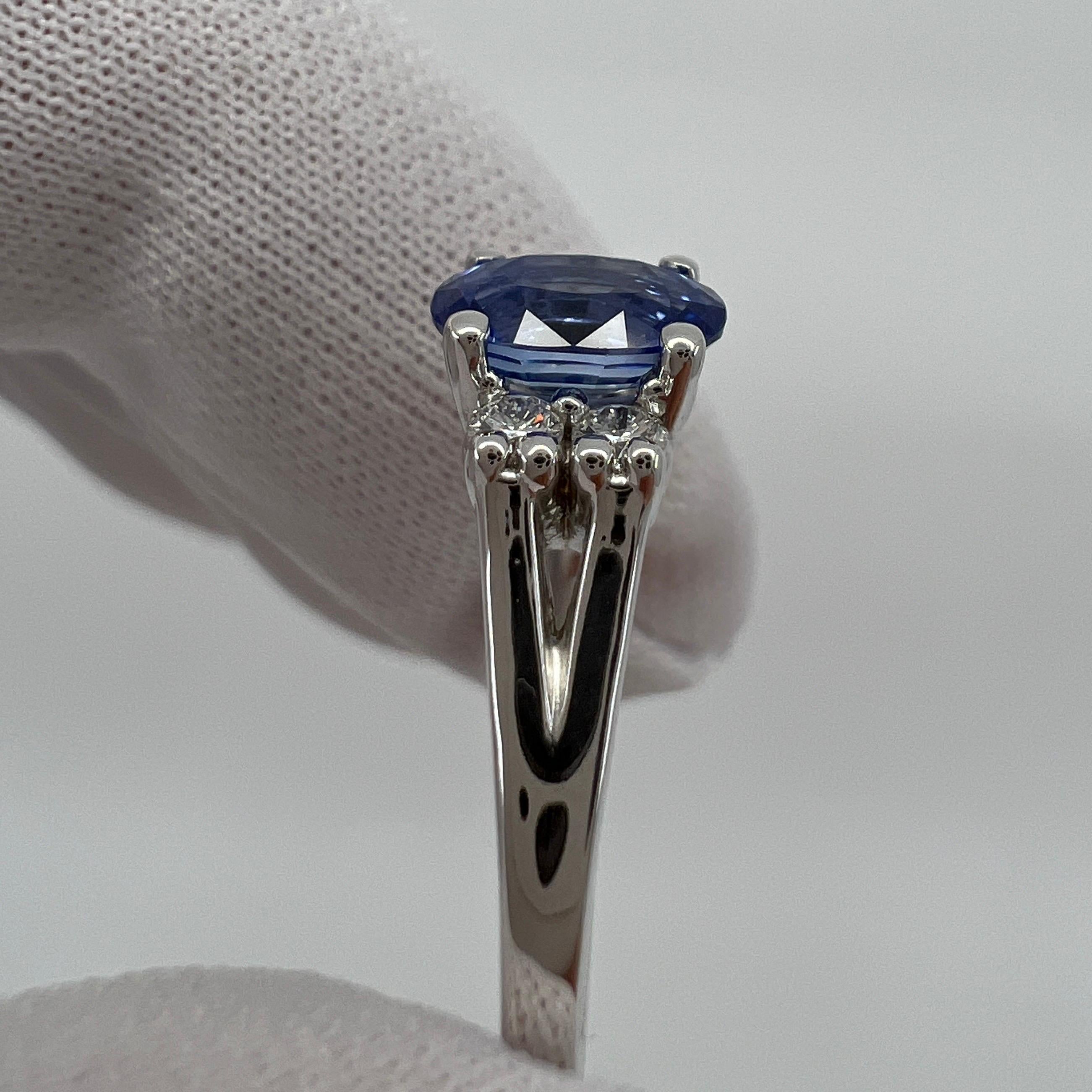 Fine Cornflower Blue 1.06ct Oval Ceylon Sapphire and Diamond 18k White Gold Ring For Sale at 1stDibs