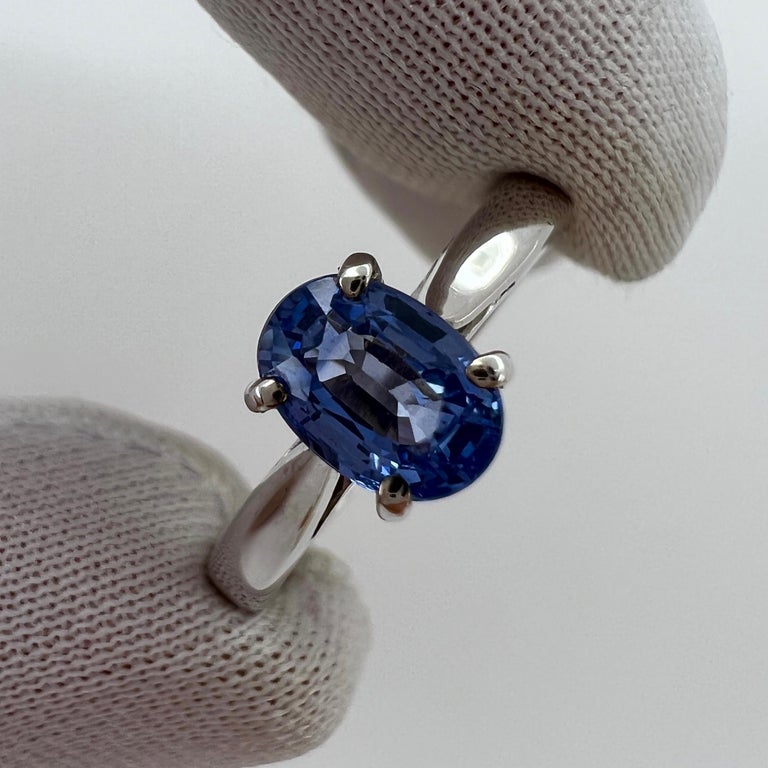 Fine Cornflower Blue 1.25ct Ceylon Sapphire Oval 18k White Gold Solitaire Ring at 1stDibs