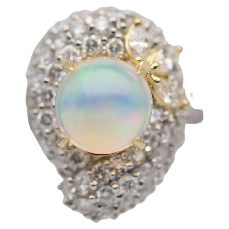 Fine Crystal Opal Diamond Platinum Ring For Sale at 1stDibs