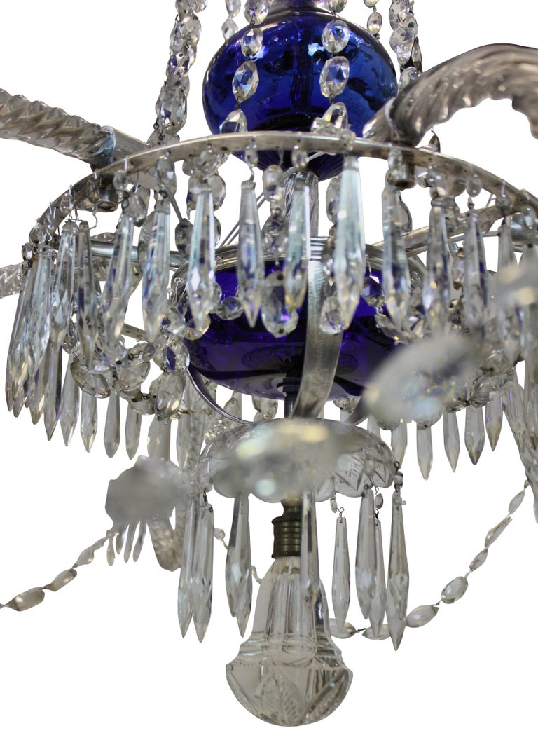Fine Cut Glass Baltic Chandelier with Blue Glass For Sale at 1stDibs