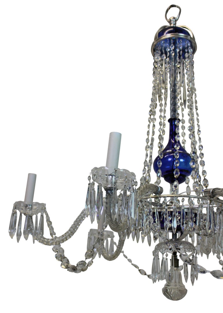 Fine Cut Glass Baltic Chandelier with Blue Glass For Sale at 1stDibs