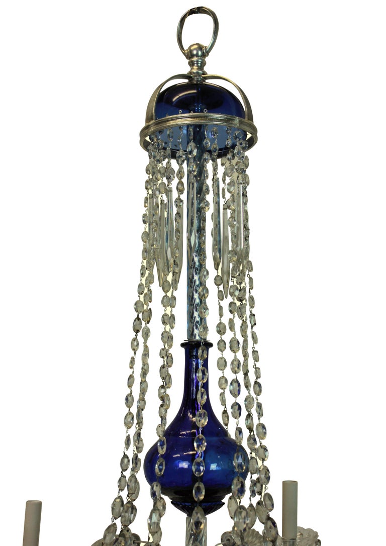 Fine Cut-Glass Baltic Chandelier with Cobalt Blue For Sale at 1stDibs