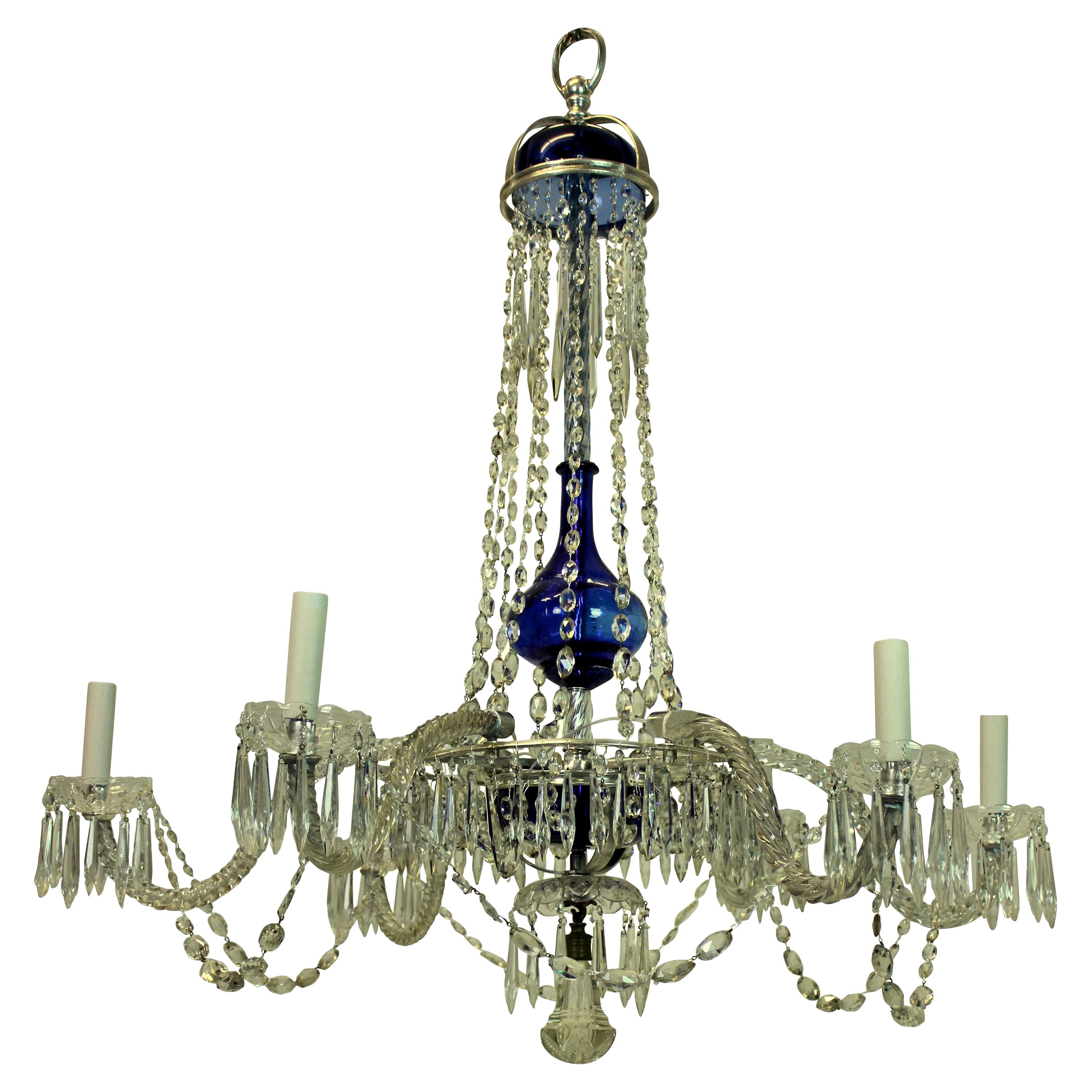 Fine Cut-Glass Baltic Chandelier with Cobalt Blue For Sale at 1stDibs