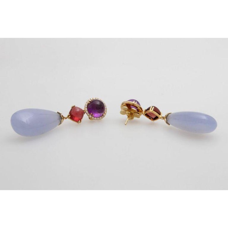 Fine Drop Earrings 'Pair' with 2 Chalcedony Teardrops For Sale at 1stDibs