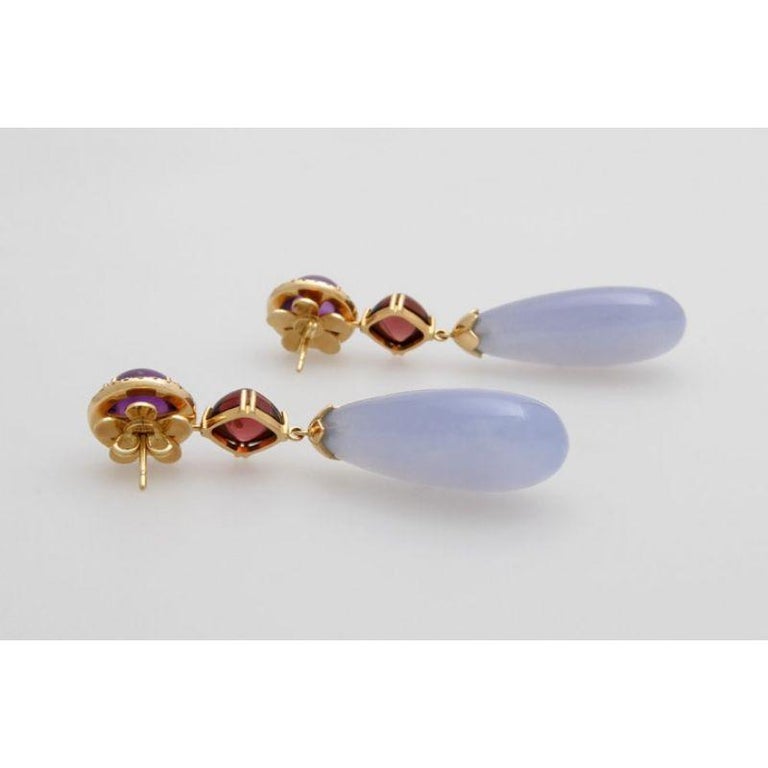 Fine Drop Earrings 'Pair' with 2 Chalcedony Teardrops For Sale at 1stDibs