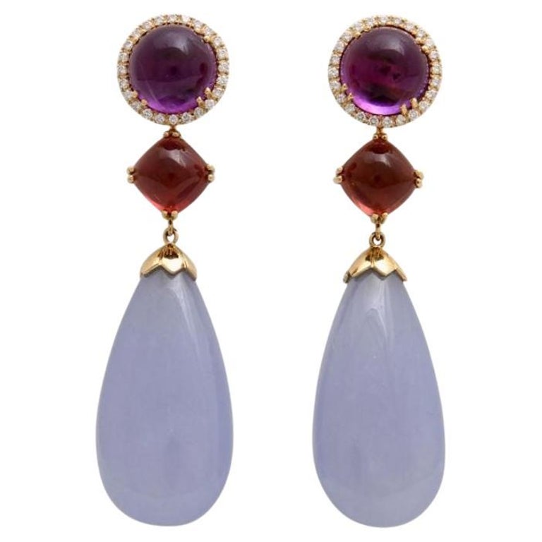 Fine Drop Earrings 'Pair' with 2 Chalcedony Teardrops For Sale at 1stDibs