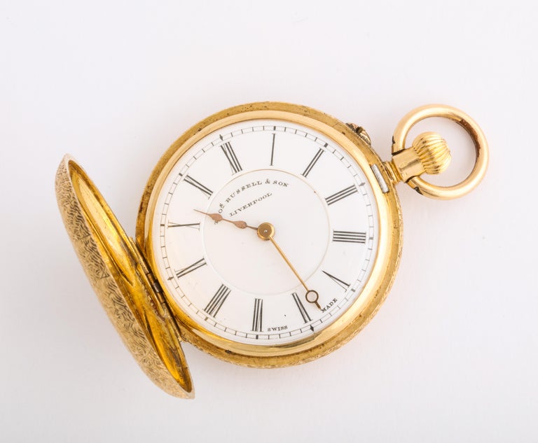 Fine Enameled Gold Half Hunter Case Pocket Watch, 1880s For Sale at 1stDibs