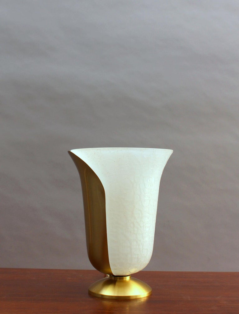 Fine French 1950s Satin Brass and White "Craquelé" Glass by Jean Perzel ...