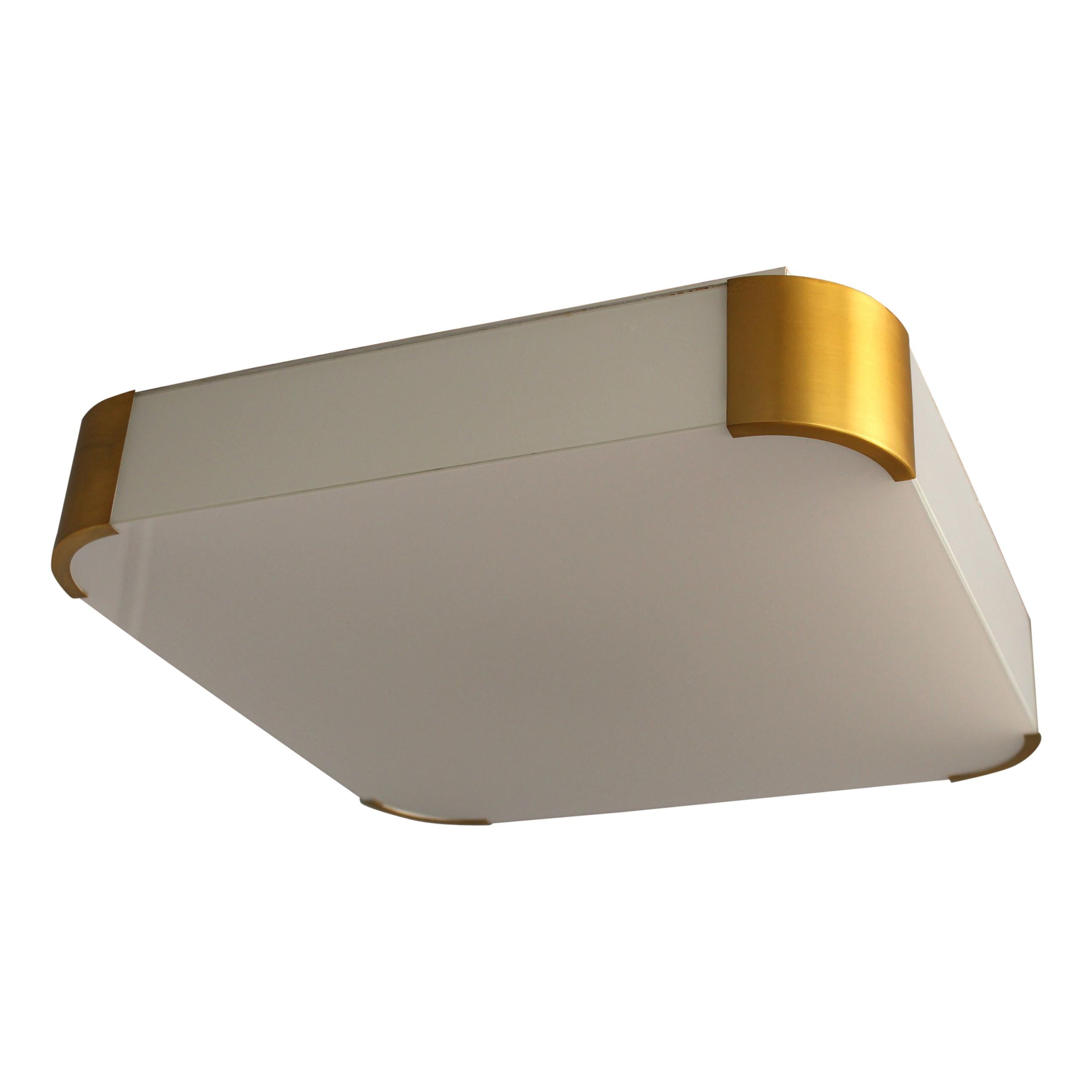 Fine French Art Deco Glass and Bronze Square Ceiling or Wall Light by ...