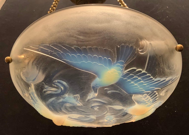 Fine French Art Deco Verlys Opalescent Glass Chandelier Kingfisher ...