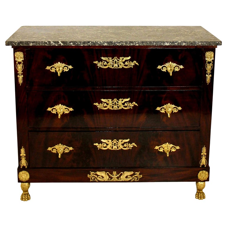Fine French Empire Flame Mahogany and Gilt Bronze Mounted Commode For ...