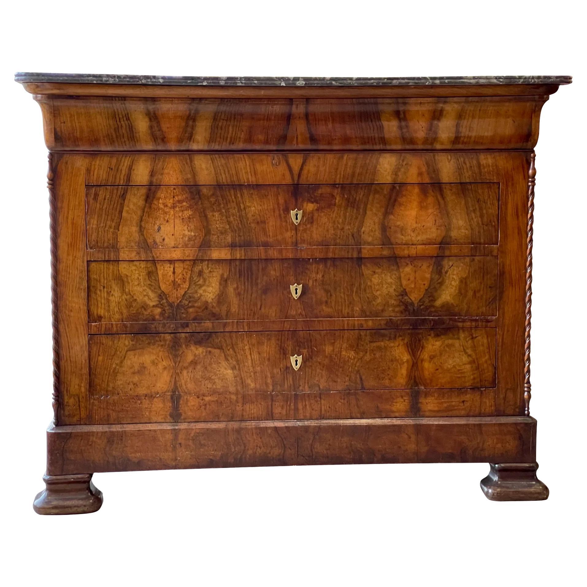 Fine French Louis Philippe Period Walnut Commode, Gorgeous Wood, 19th ...