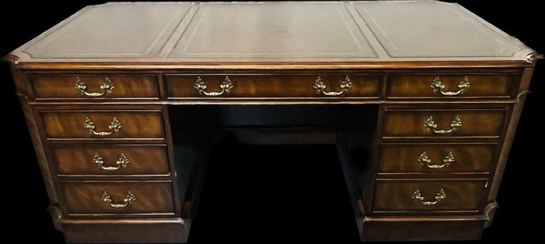Fine Georgian Style Partners Desk, Executive Desk, Tooled Leather Top ...