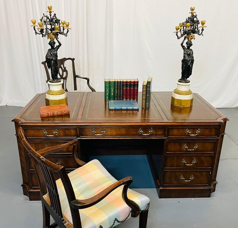 Fine Georgian Style Partners Desk, Executive Desk, Tooled Leather Top ...